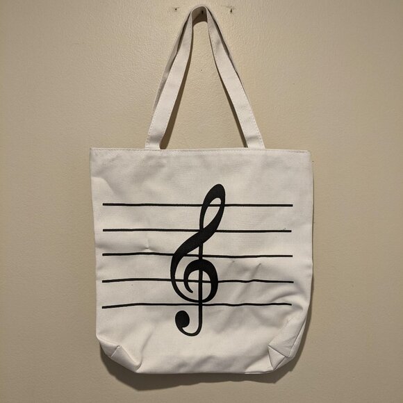 Bags | Music Notes Handbag Canvas Tote Bag Shoulder Shopping Grocery ...